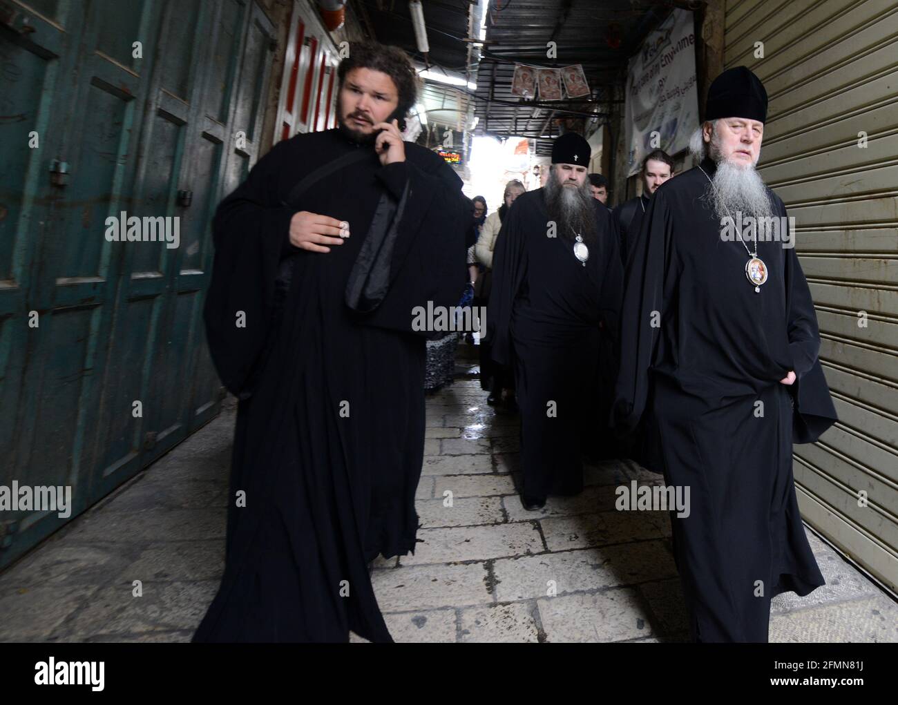 Russian Orthodox priests walking on the Via Dolorosa in the old city of ...