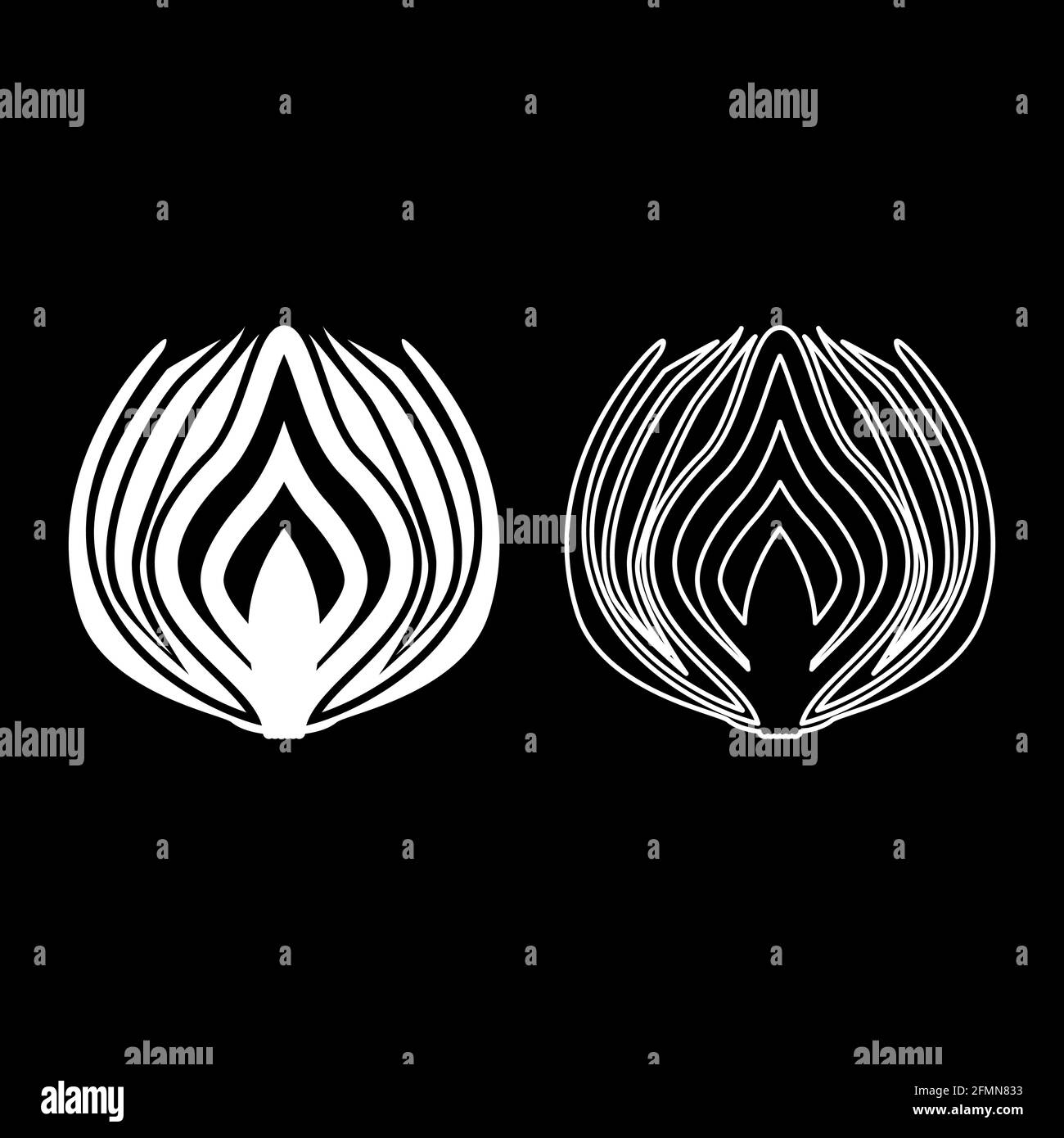 Onion cut in half part Bulbs chopped sliced vegetable silhouette white ...
