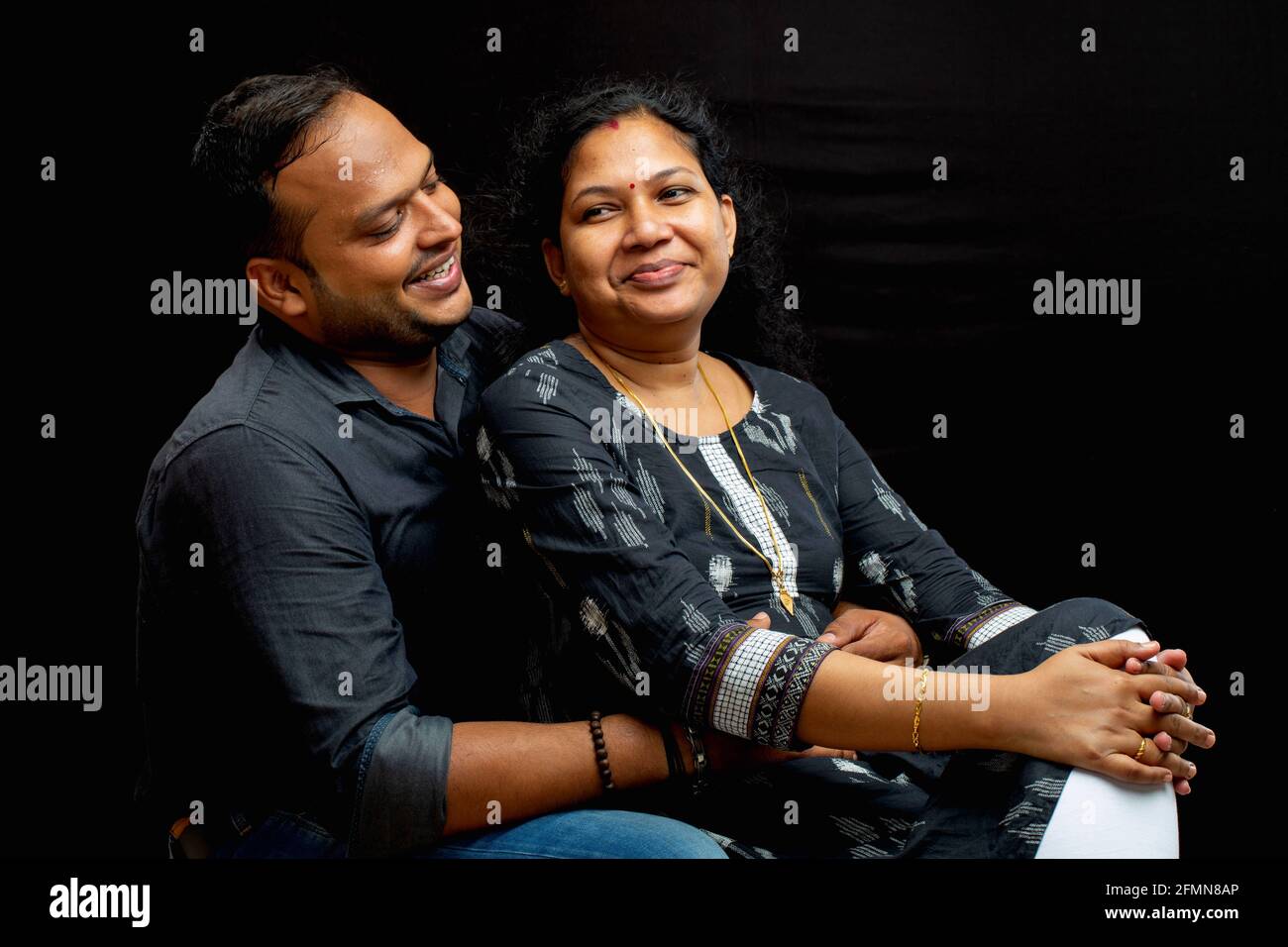 Indian couples,portrait of happy indian couple isolated on black ...