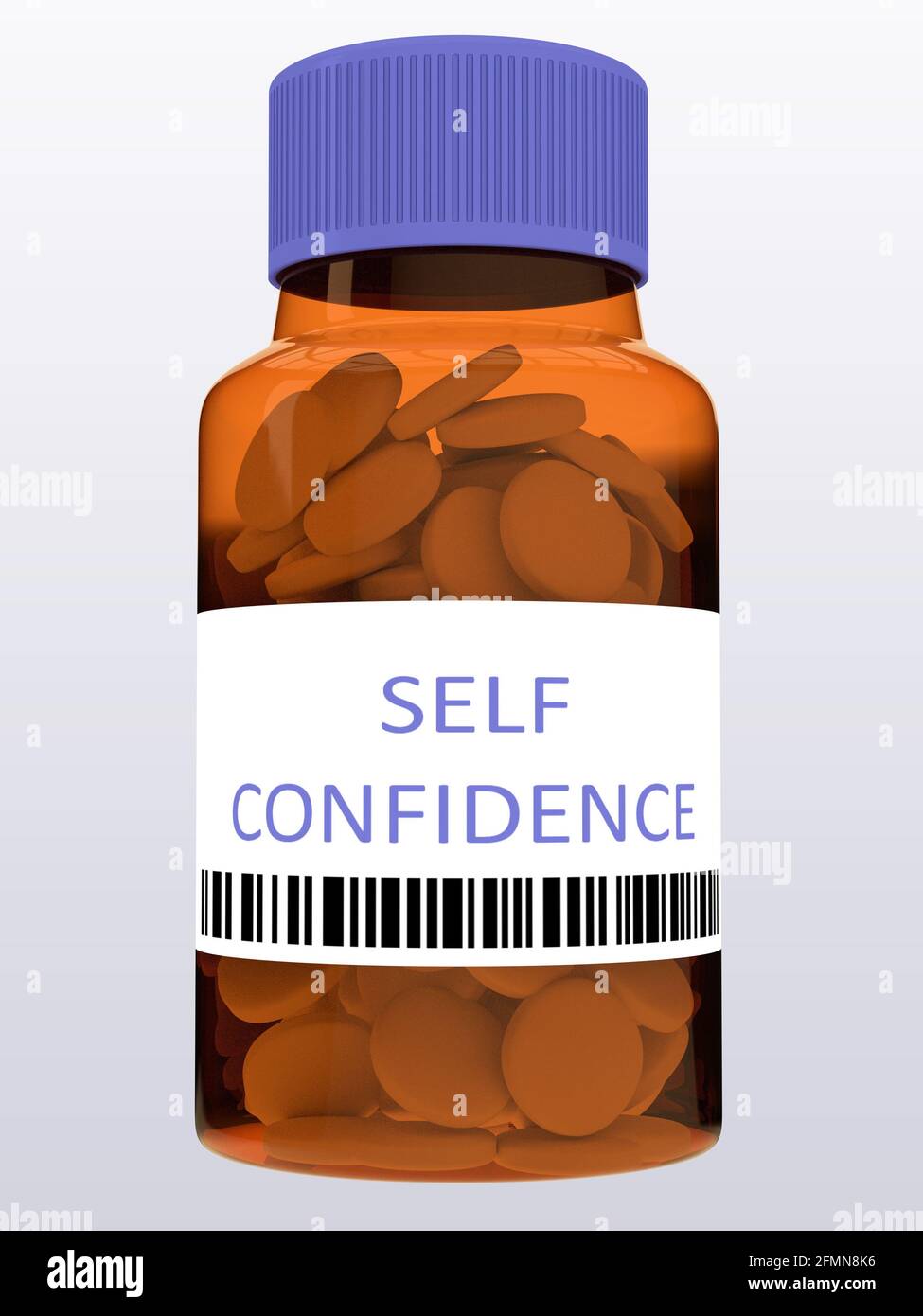 3D illustration of SELF CONFIDENCE title on pill bottle, isolated over ...