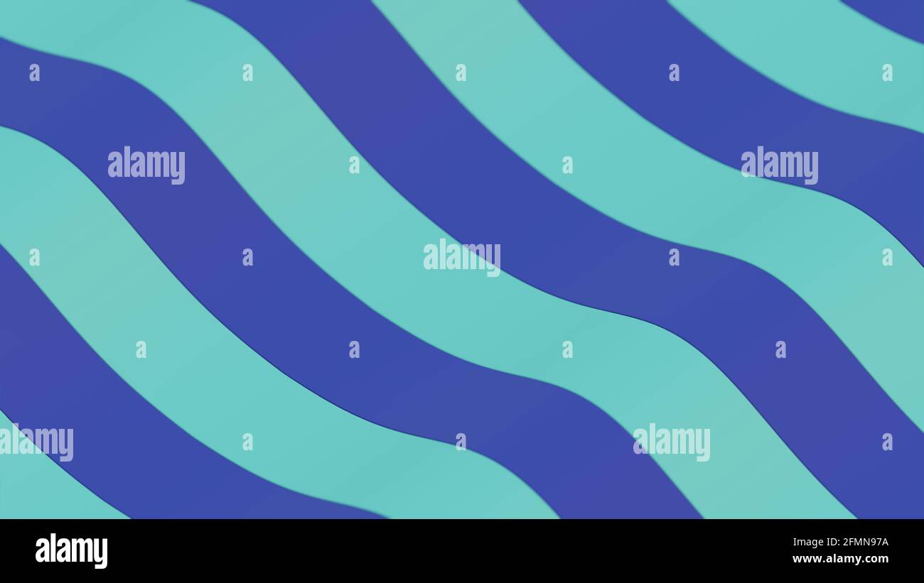 Blue and green stripes in waves. 3D illustration Stock Photo - Alamy