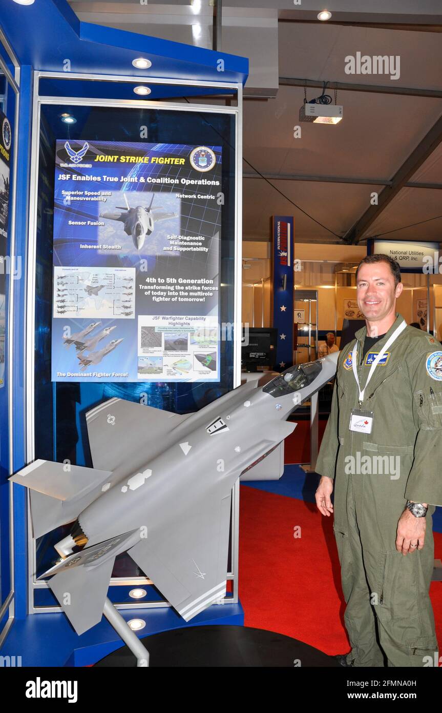 Joint Strike Fighter promotional trade stand in the exhibition hall at ...
