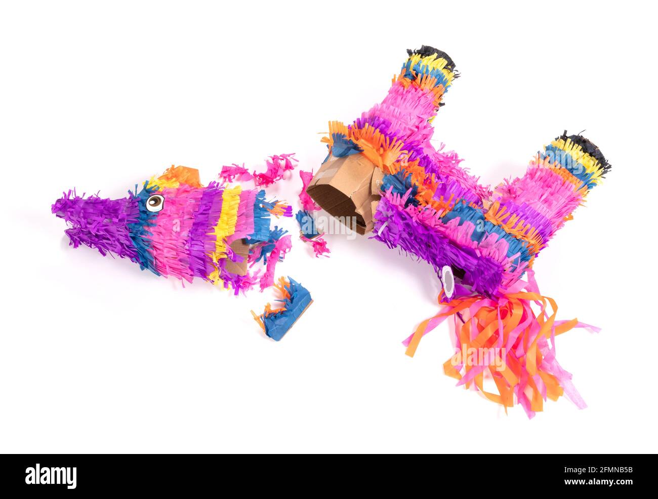 Broken colorful donkey pinata isolated on white background Stock Photo ...