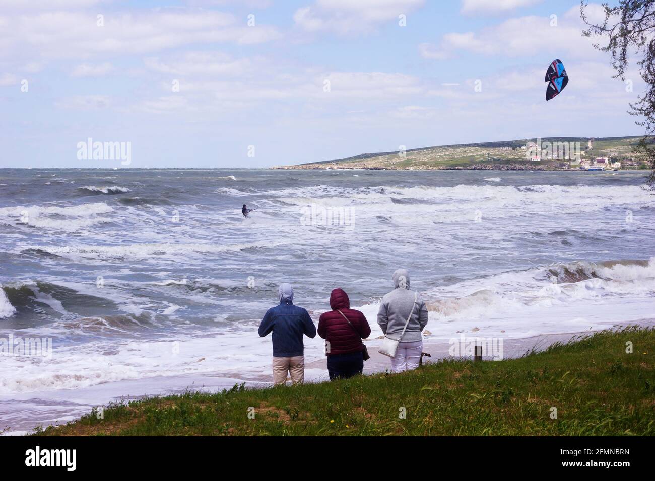Azov Sea coast, Kazantip nature reserve, Shchelkino town, high wave at ...