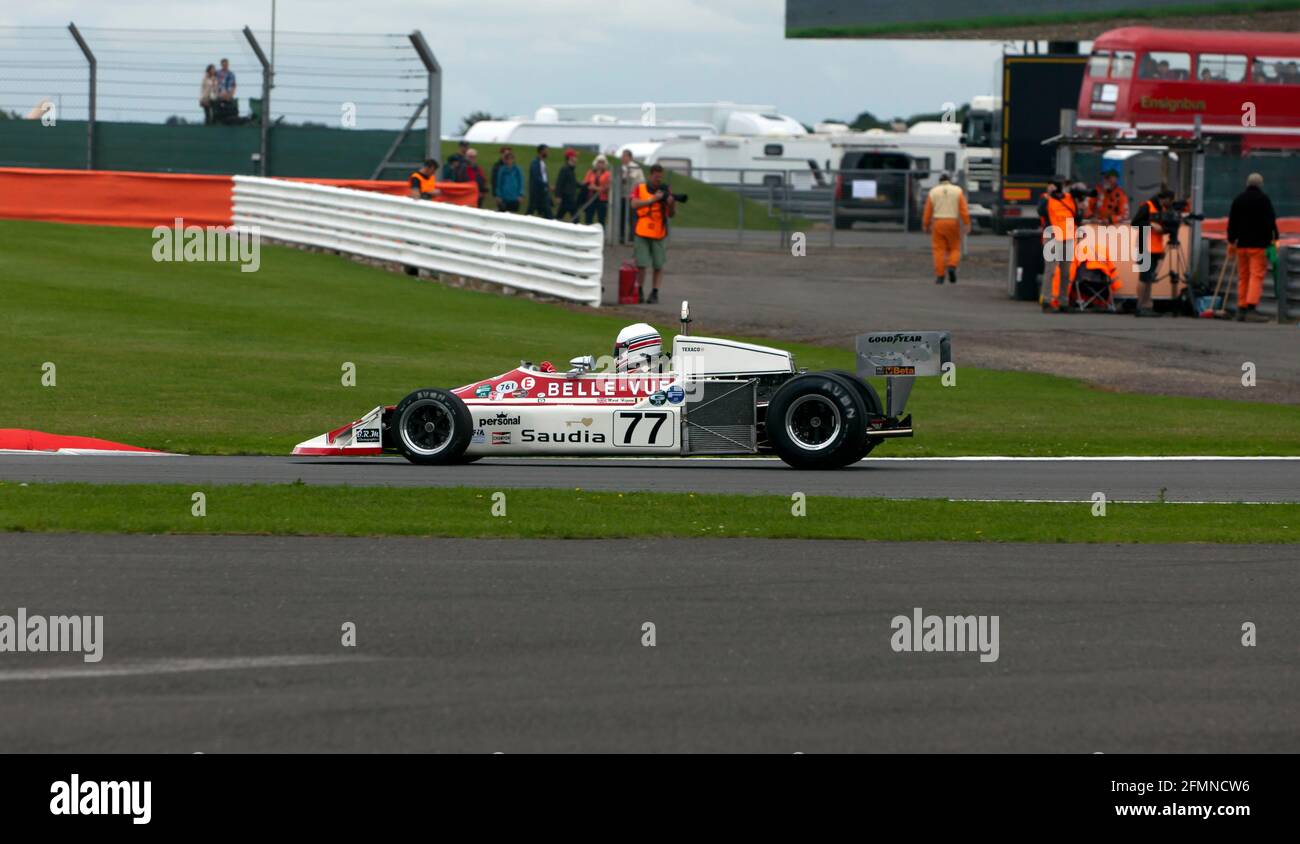 Mark Higson driving his 1976, Red and White, March 761, during the FIA ...