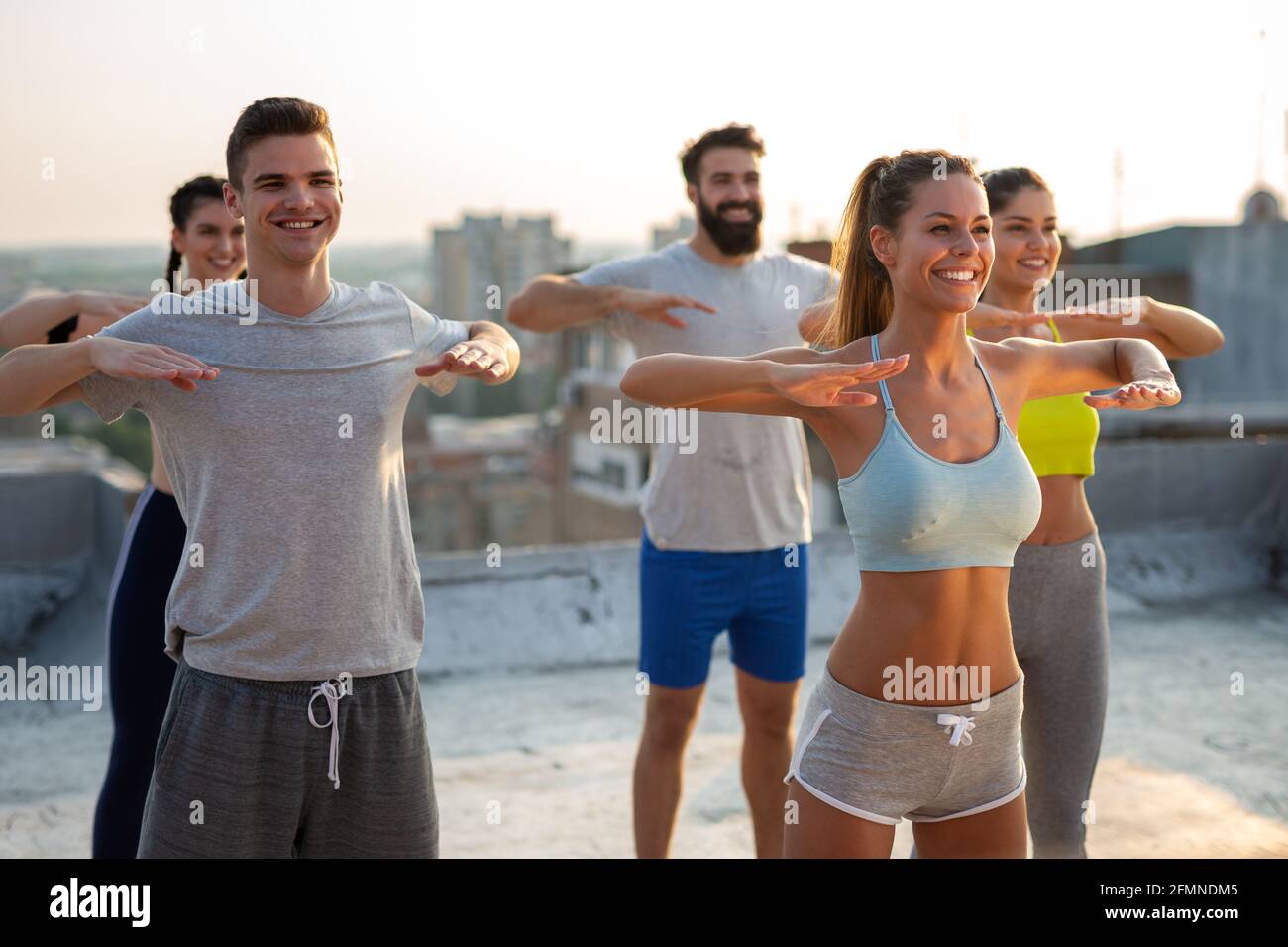 Fitness, sport, friendship and healthy lifestyle concept. Group of ...