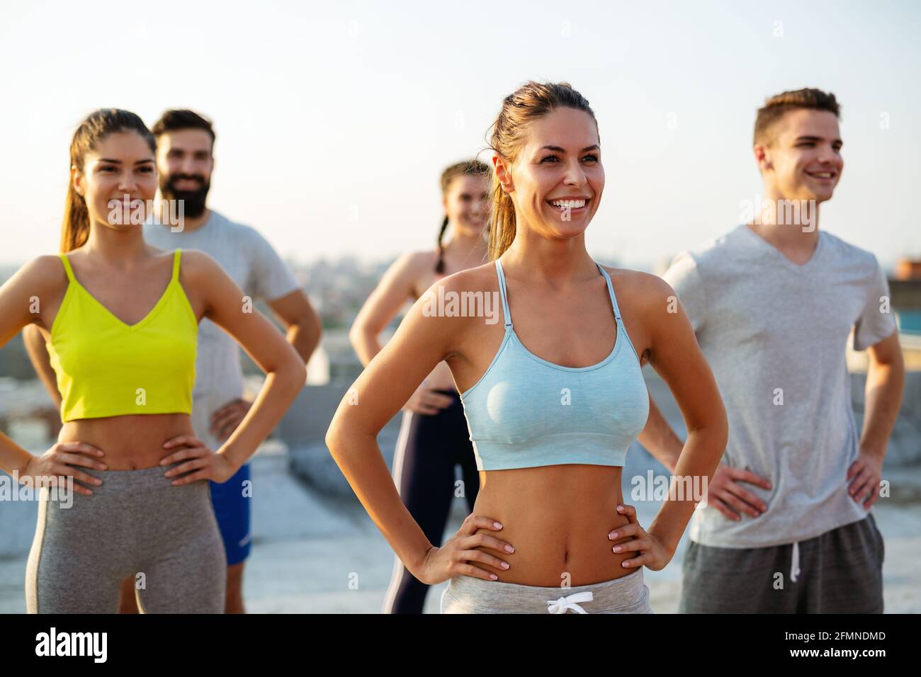 Fitness Sport Friendship And Healthy Lifestyle Concept Group Of