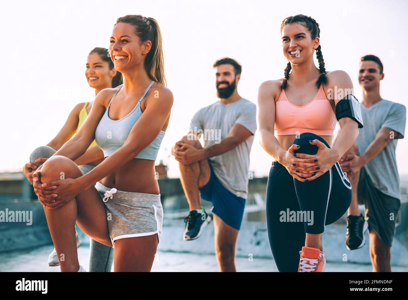 Fitness, sport, friendship and healthy lifestyle concept. Group of ...