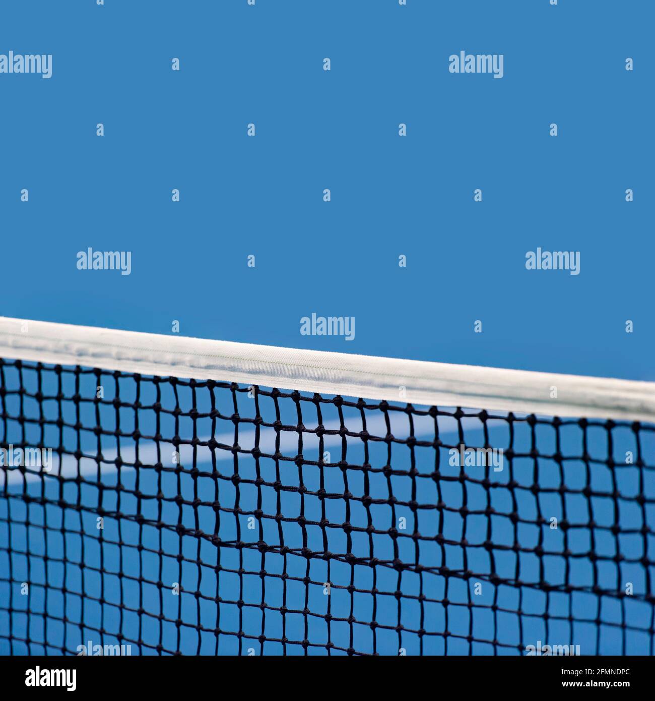 Blue paddle and tennis net and hard court. Professional sport and ...