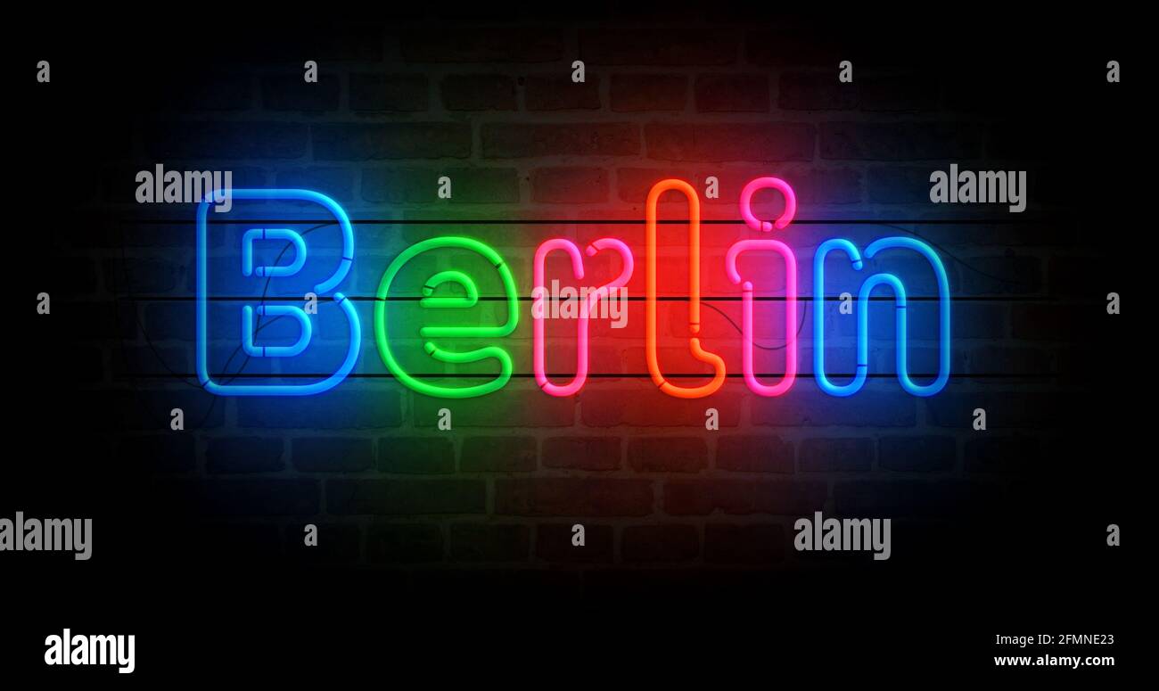 Berlin symbol neon symbol. Light color bulbs with romantic city sign ...