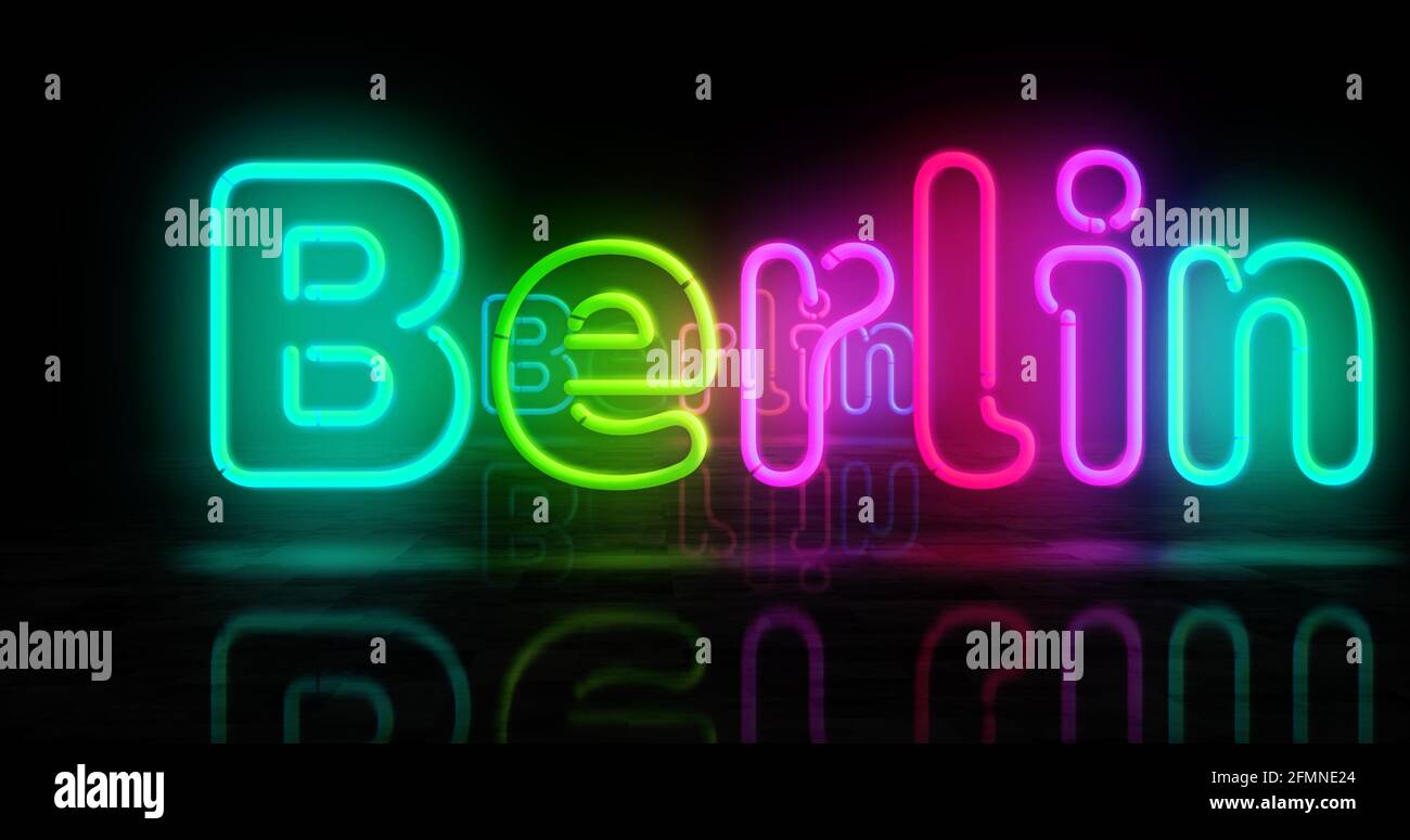 Berlin symbol neon symbol. Light color bulbs with romantic city sign ...