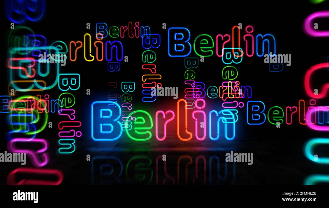 Berlin symbol neon symbol. Light color bulbs with romantic city sign ...