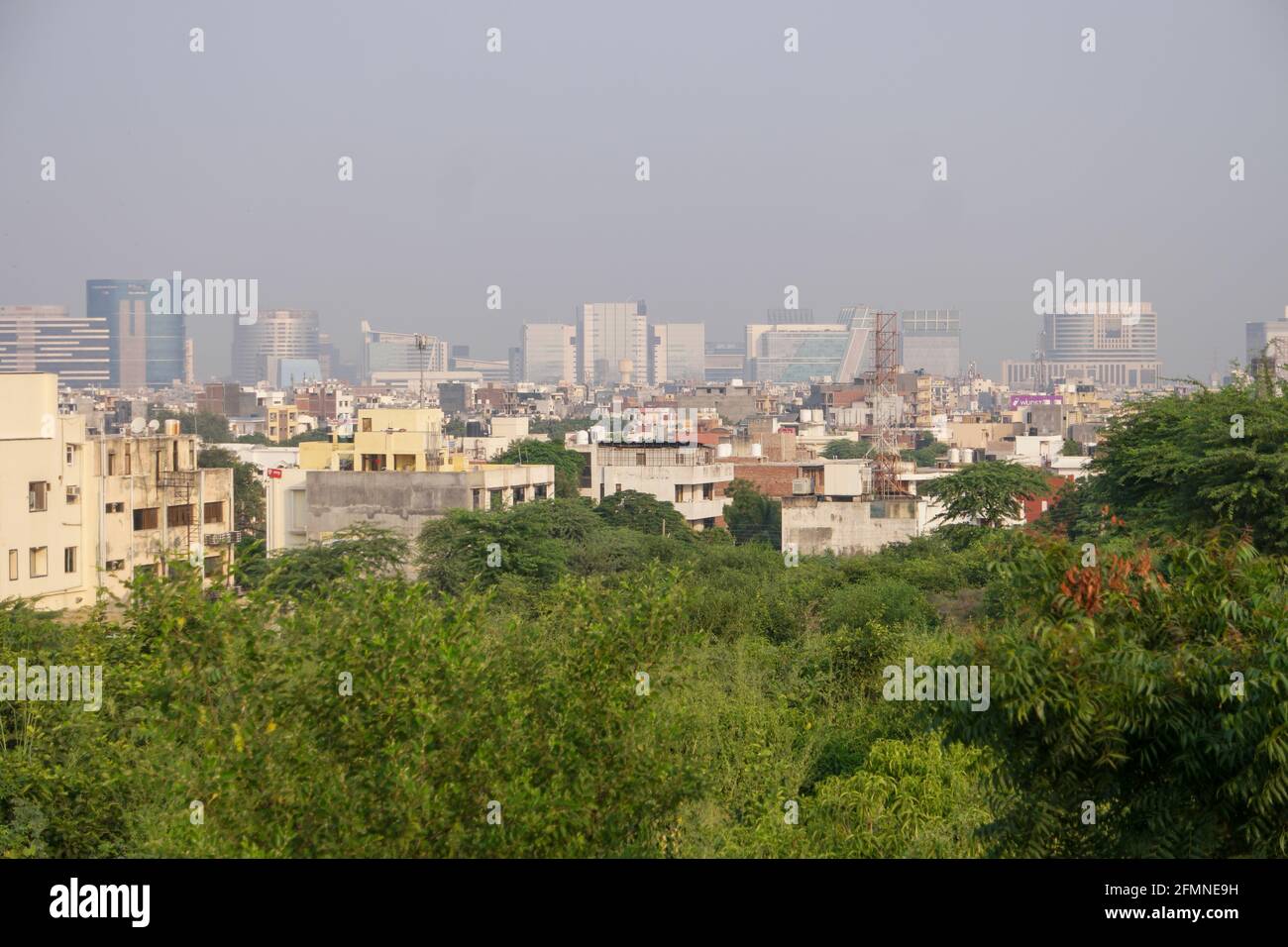 Beautiful panorama of a Gurgaon city with colorful buildings under a ...