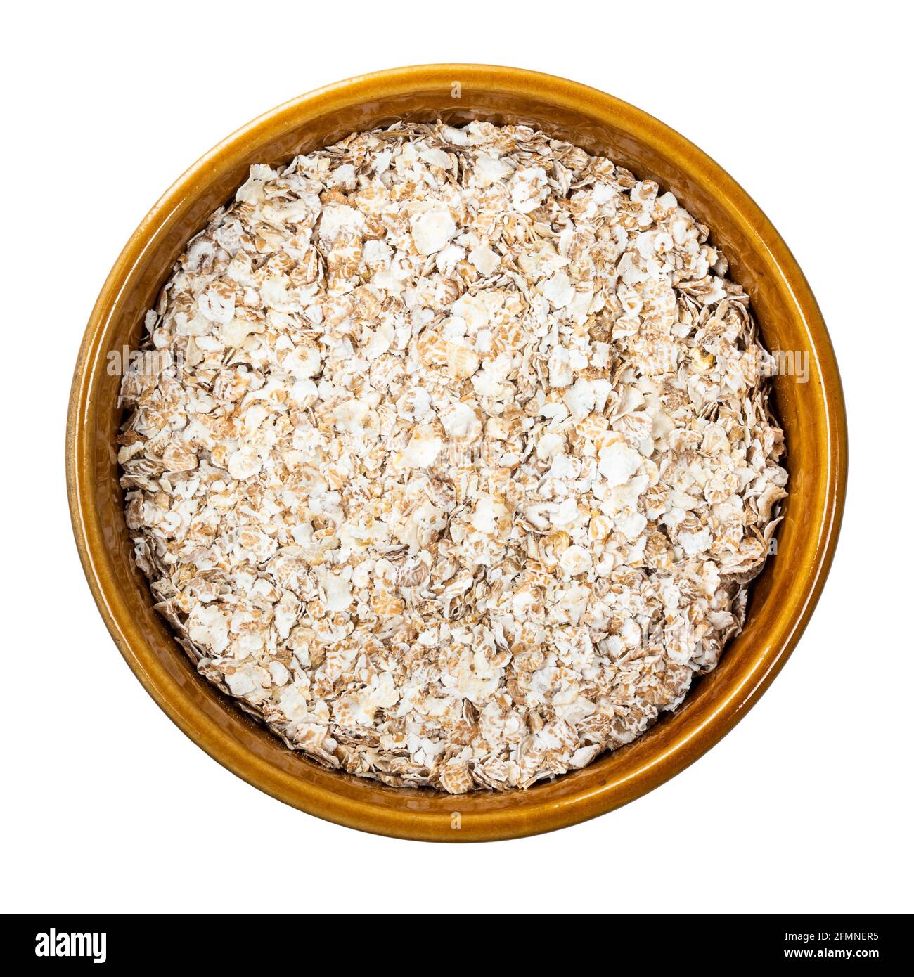 Top View Of Instant Wholegrain Cereals Flakes In Round Bowl Cutout On