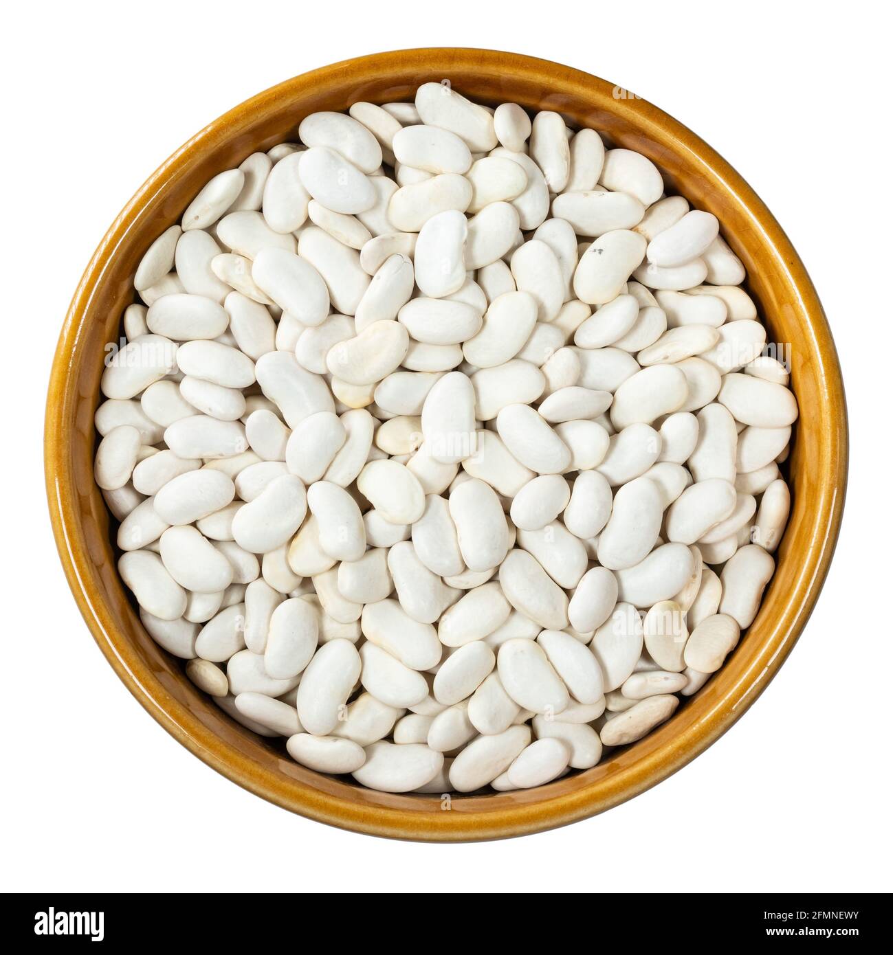 top view of white beans in round bowl cutout on white background Stock ...