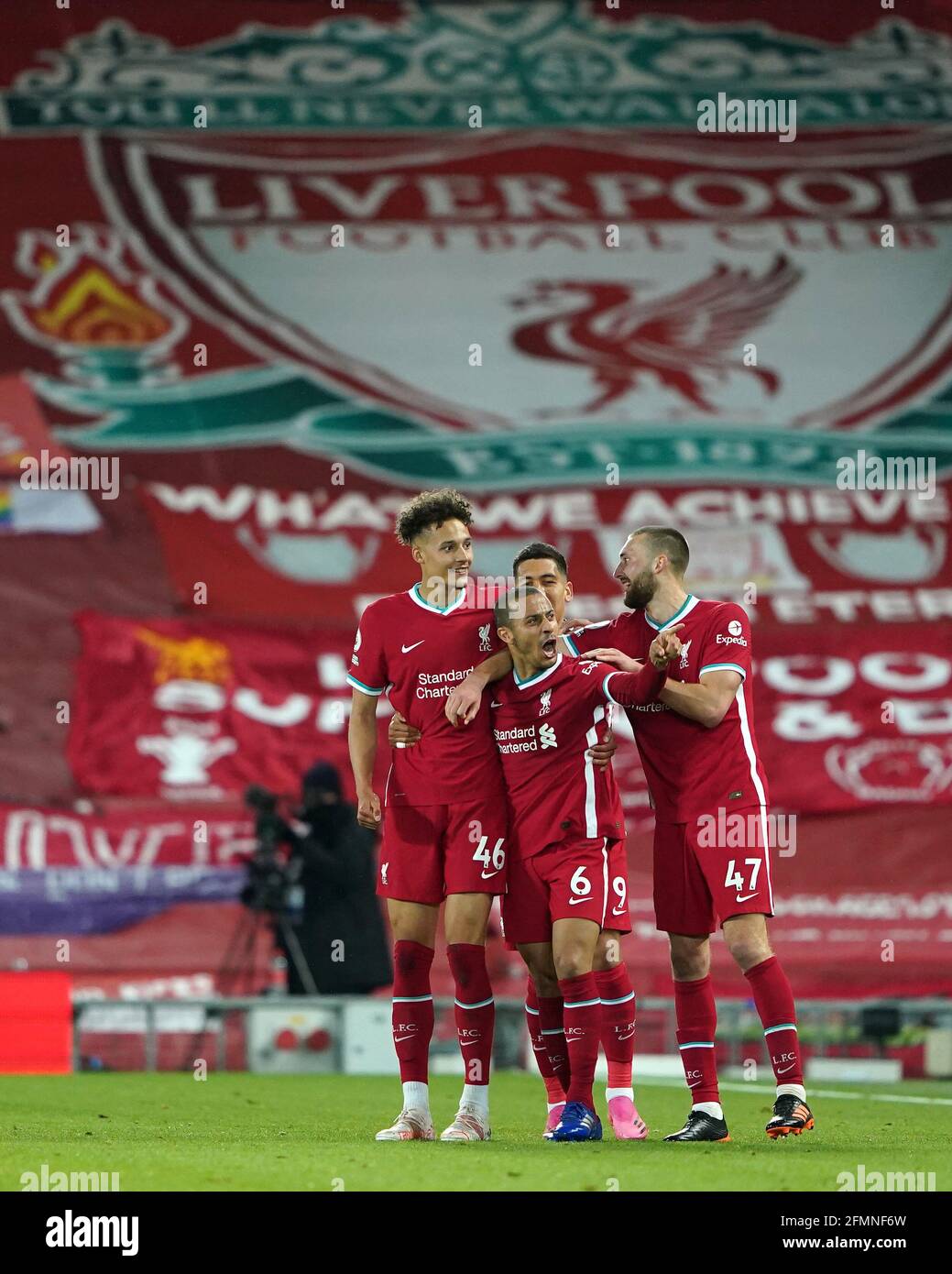 Liverpool's Thiago Alcantara celebrates scoring their side's second ...