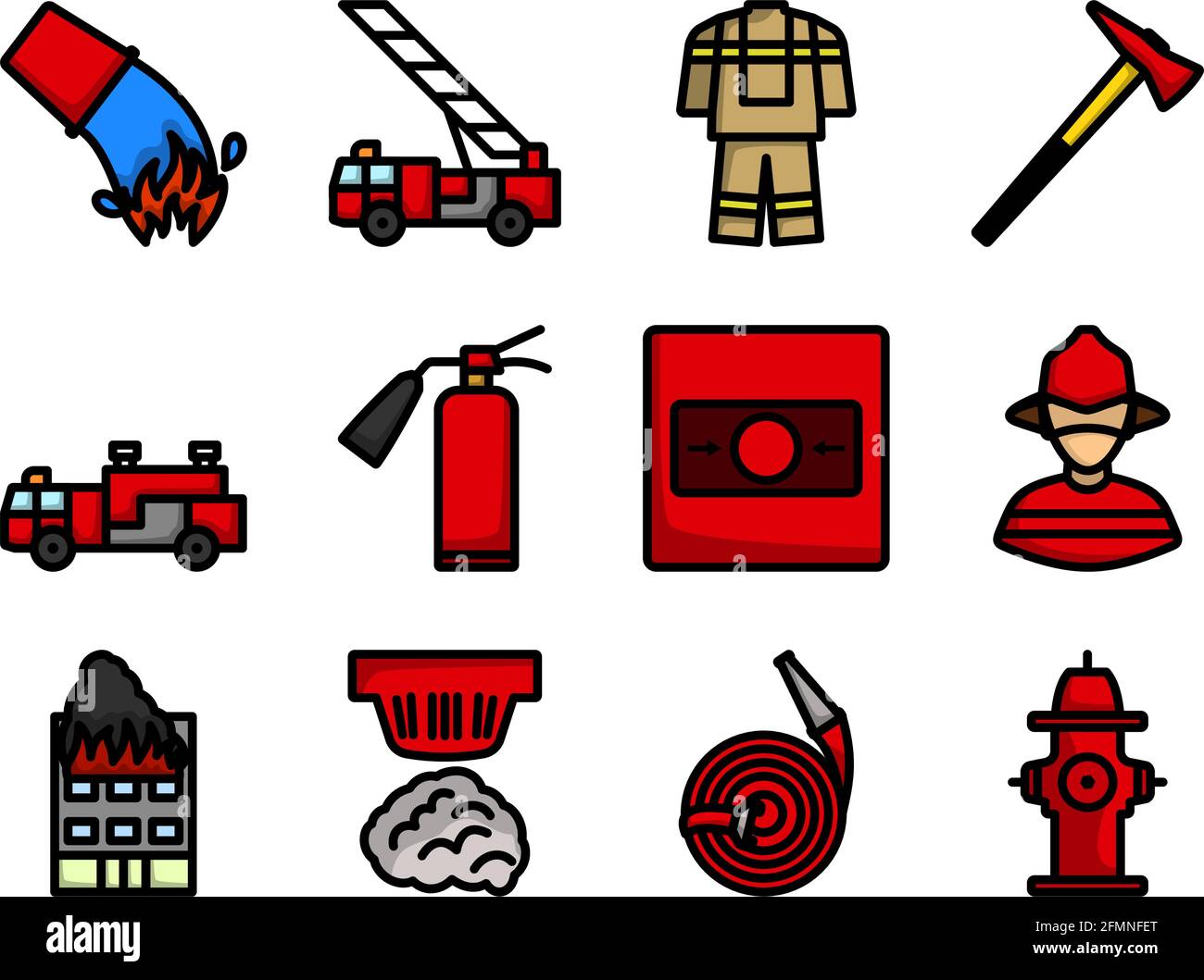 Fireguard Icon Set. Editable Bold Outline With Color Fill Design ...