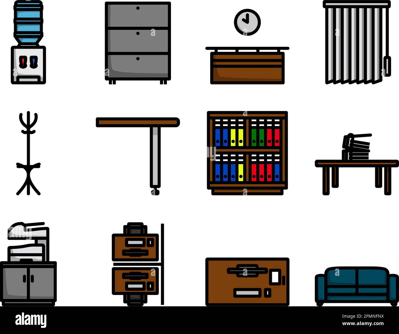 Office Icon Set. Editable Bold Outline With Color Fill Design. Vector ...