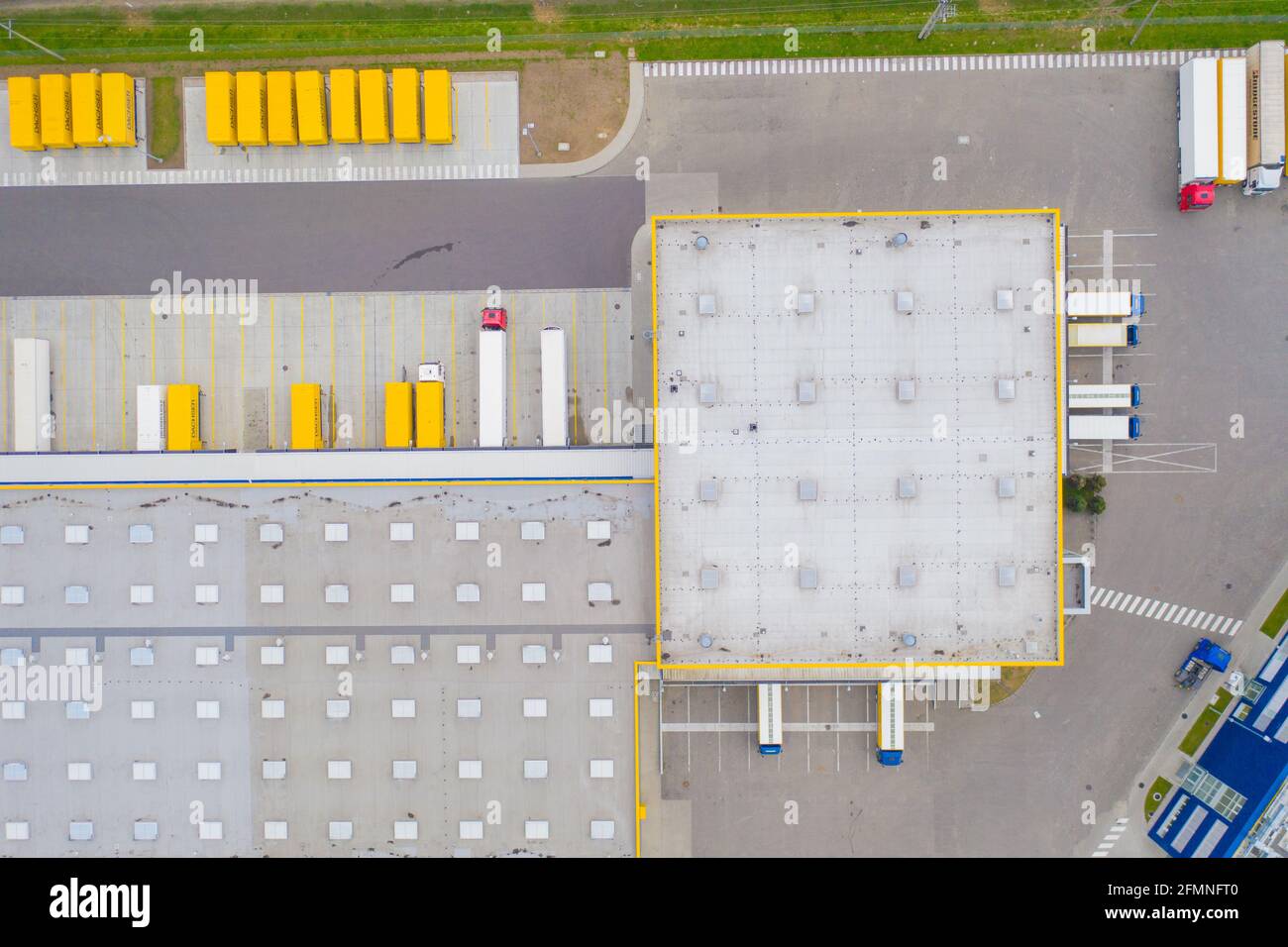 Aerial view of goods warehouse. Logistics delivery; center in ...