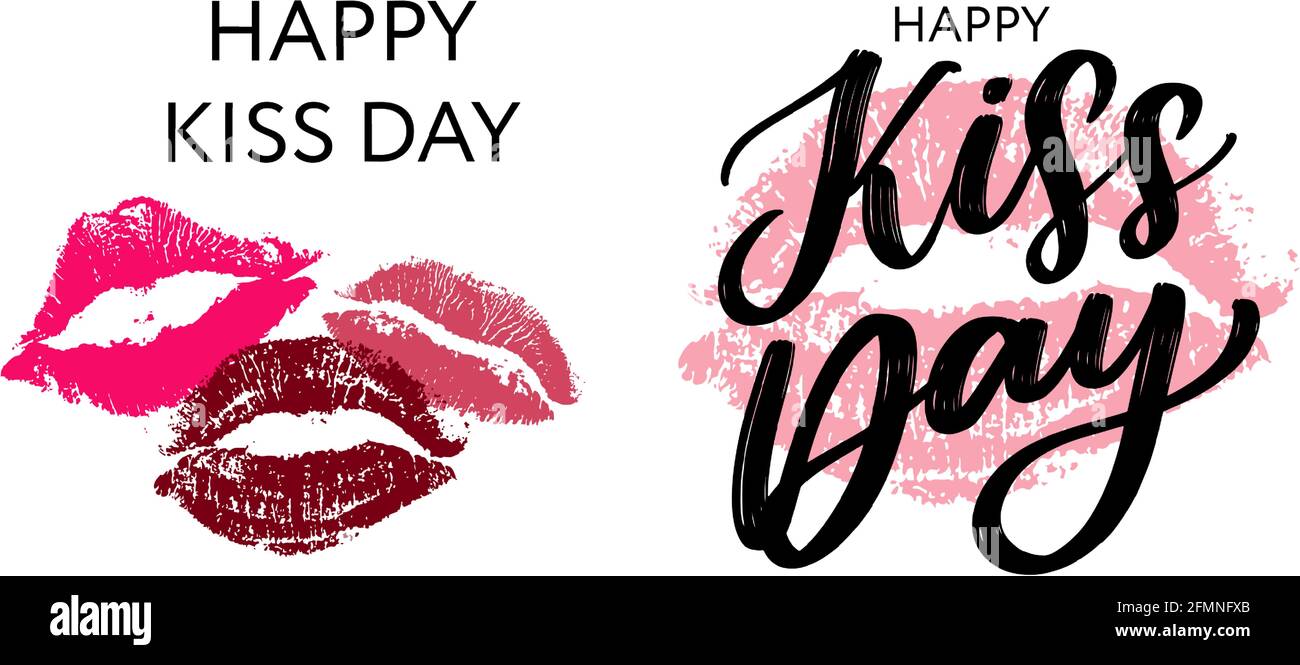 Kiss me greeting card, poster with pink hand drawn watercolor lips ...