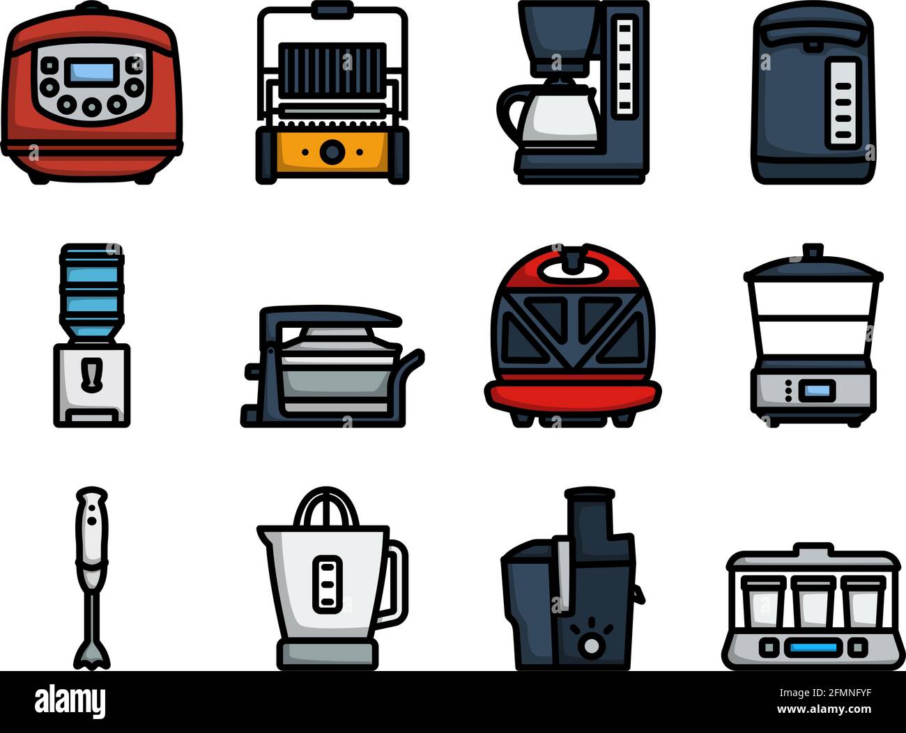 Kitchen Icon Set. Editable Bold Outline With Color Fill Design. Vector ...