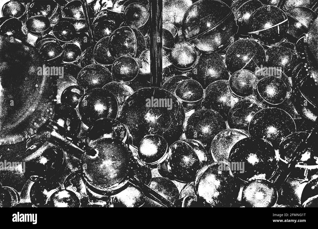 Distressed overlay texture of closeup glossy plastic, metalic spheres ...