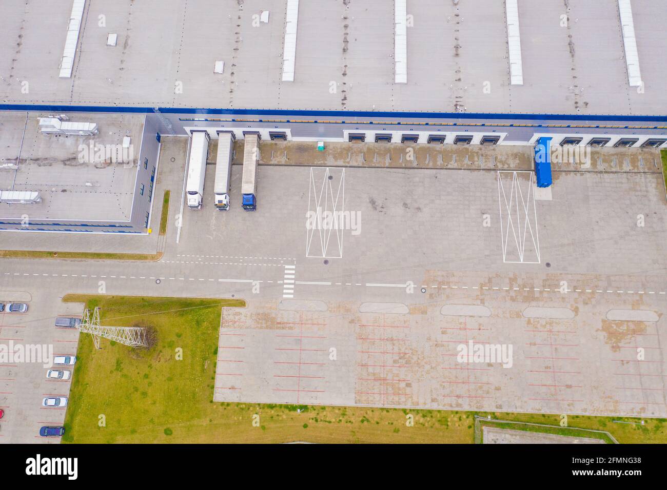 Aerial view of goods warehouse. Logistics center in industrial city ...