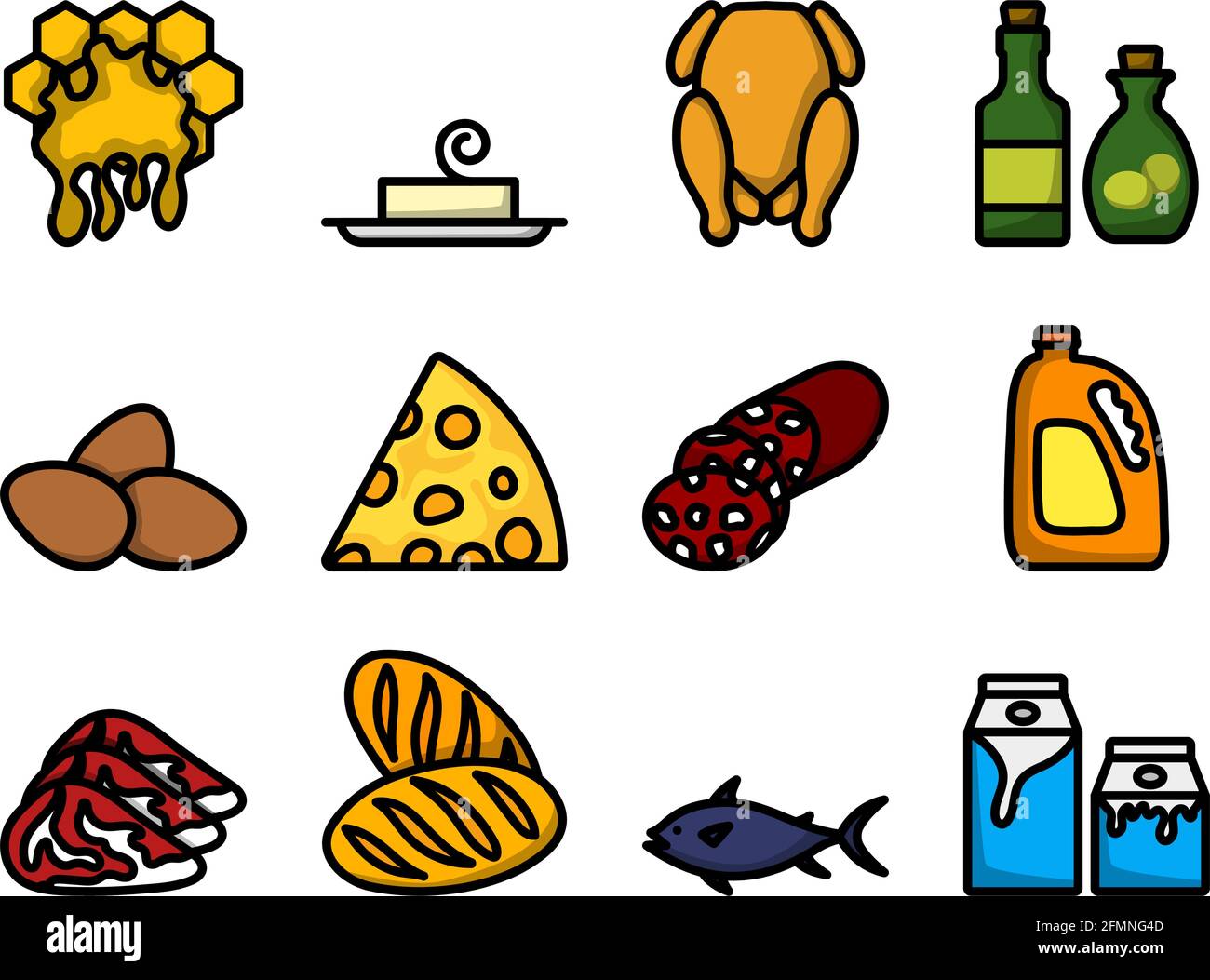 Food Icon Set. Editable Bold Outline With Color Fill Design. Vector ...