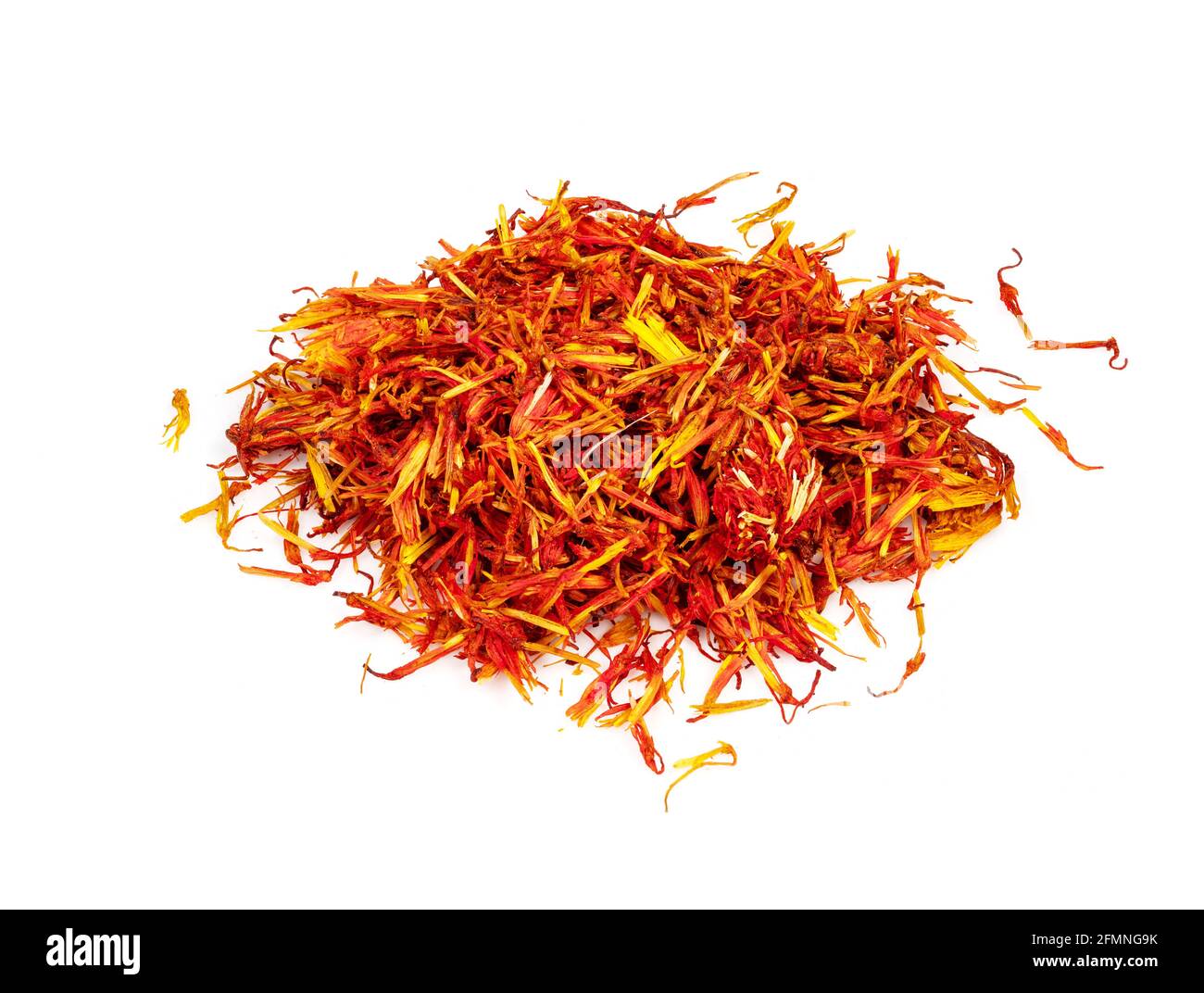 handful of dried safflower petals closeup on white background Stock ...