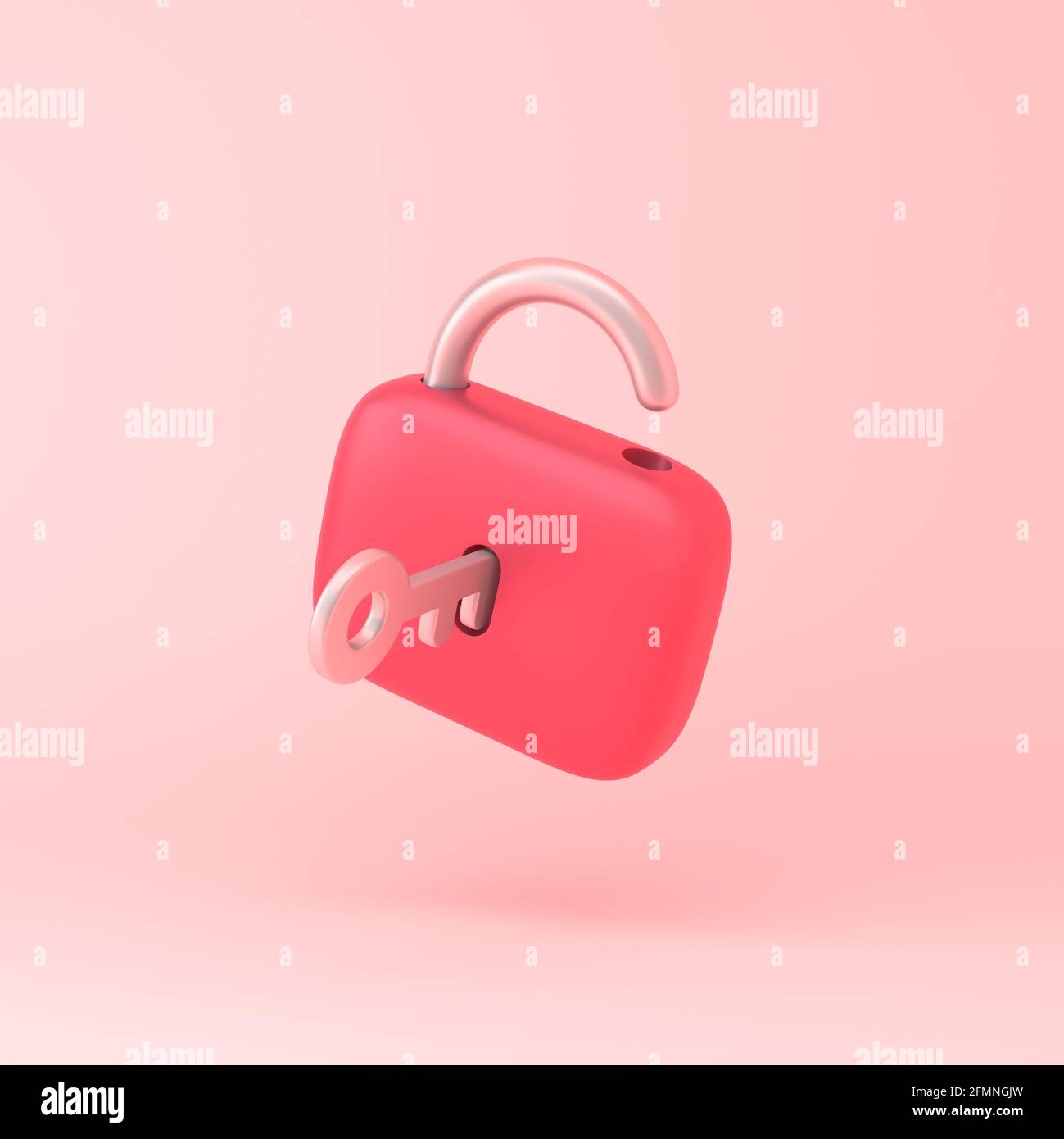 Lock icon with key simple 3d illustration on pastel abstract background ...