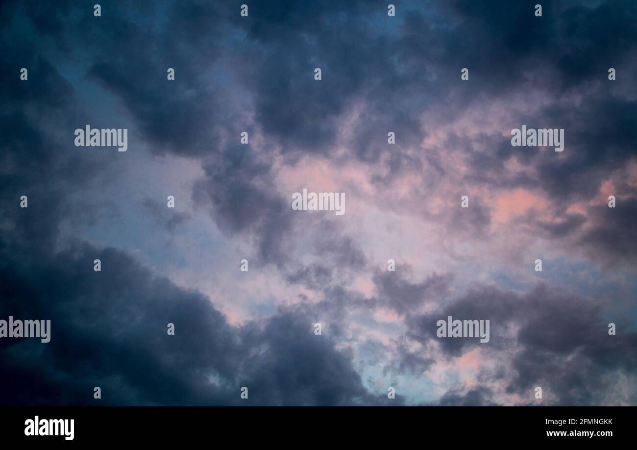 Dramatic fiery sky at sunset - contrast between warm and cold colors ...