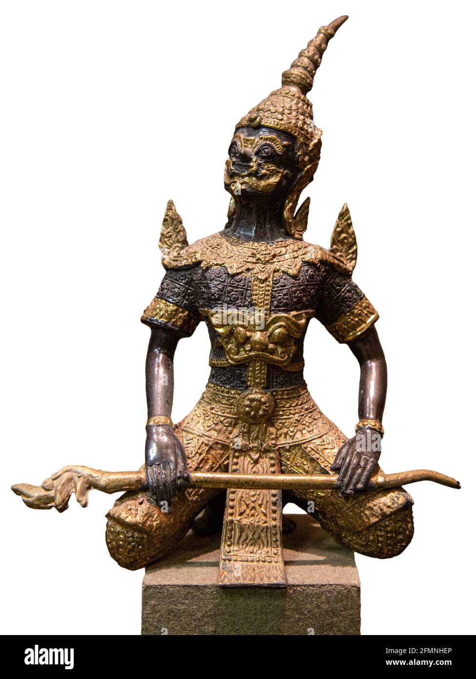 Bronze hanuman statue isolated over white. Hanuman sits in lotus pose ...