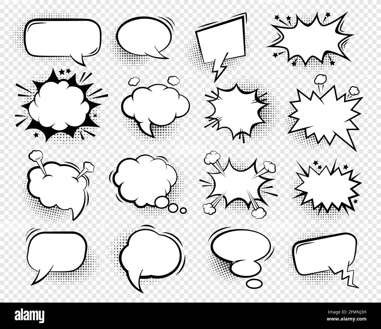 Comic speech bubbles. Blank talk clouds for dialog text with halftone ...