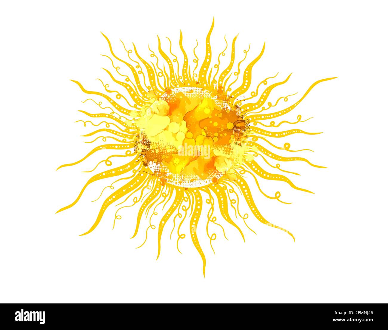 Symbol bright colorful sun. T-shirt print. Mixed media. Vector ...