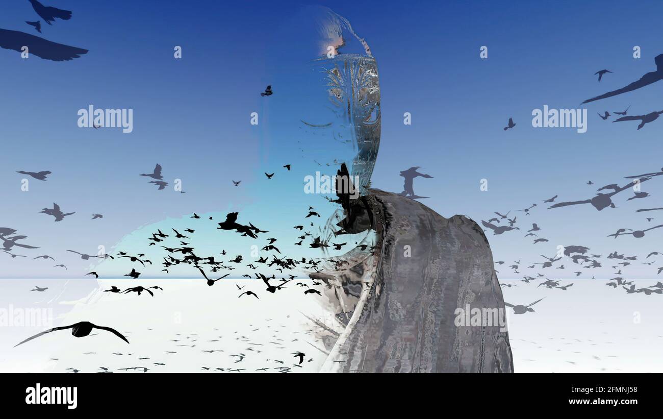 3D illustration - Flock of birds flying across the screen Stock Photo ...