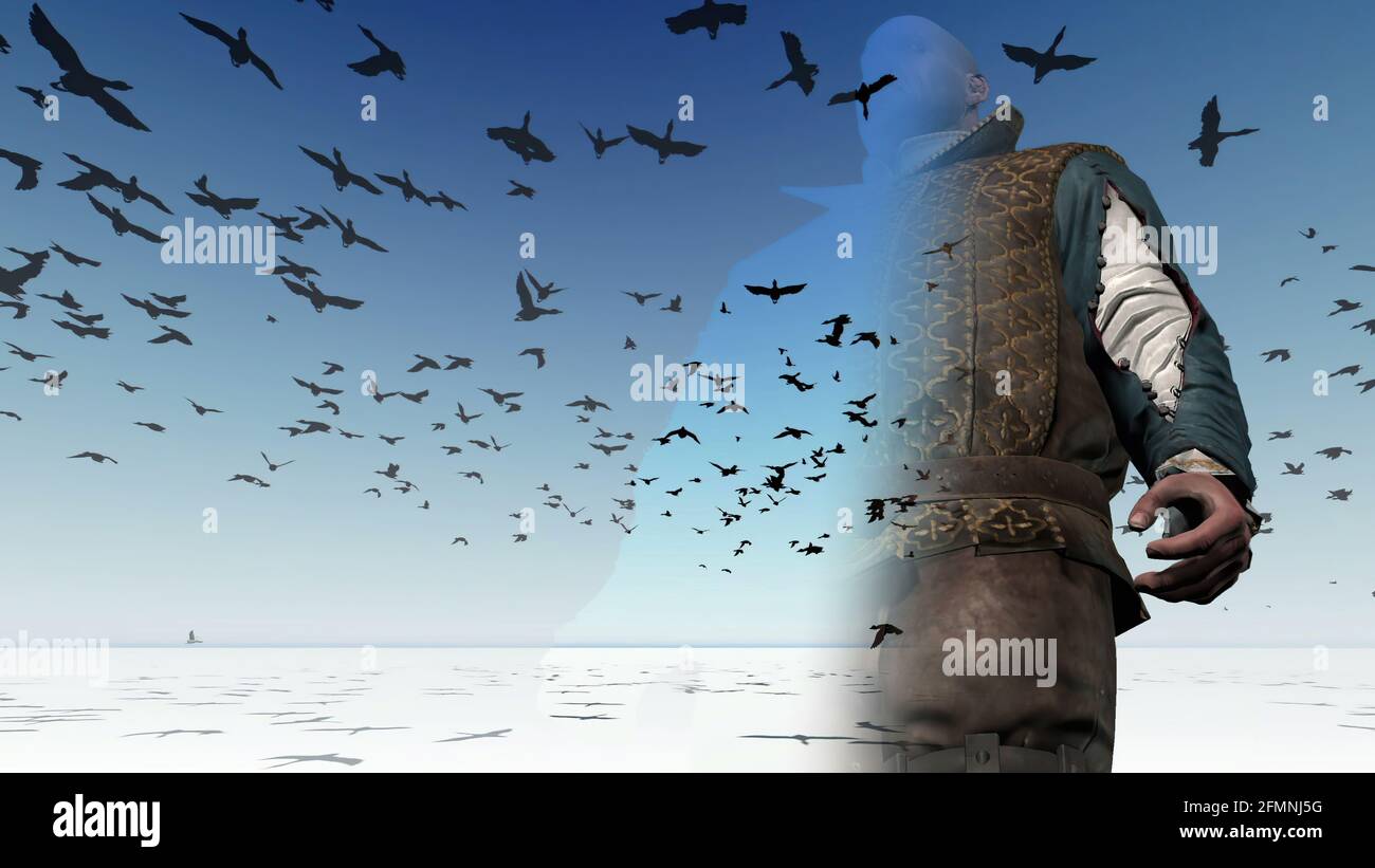 3D illustration - Flock of birds flying across the screen Stock Photo ...