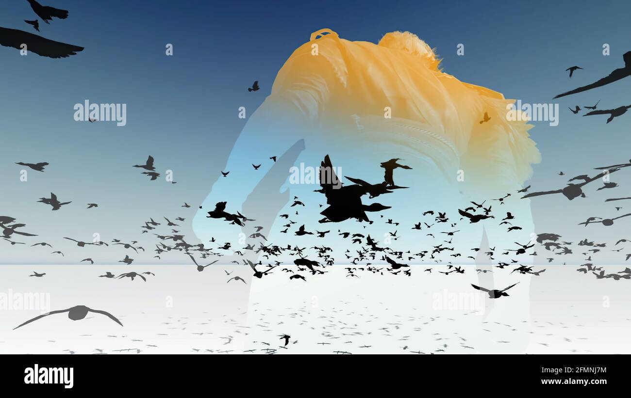 3D illustration - Flock of birds flying across the screen Stock Photo ...