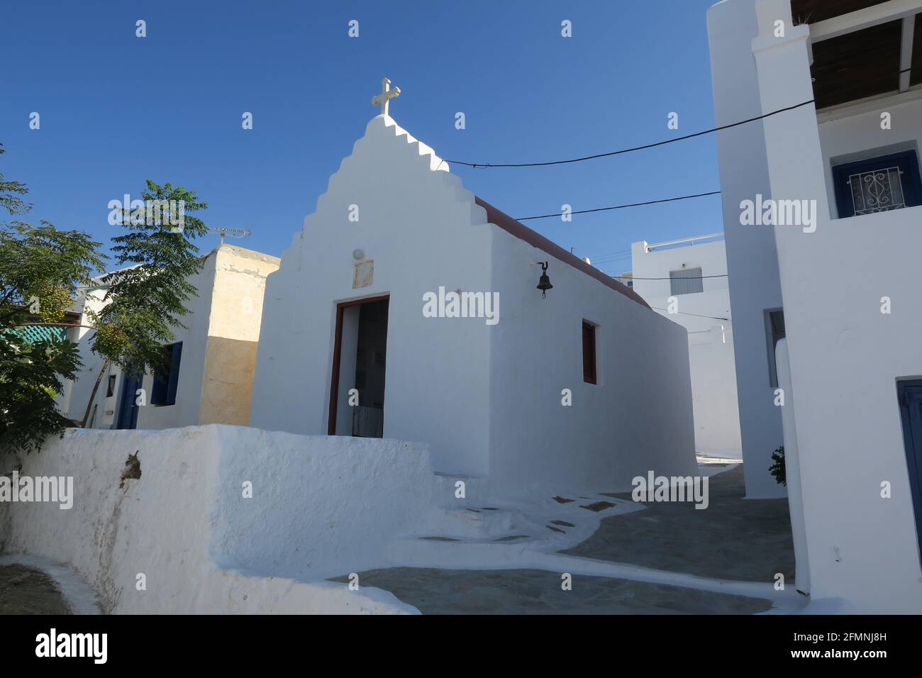 Mykonos, Greece. The tiny white washed building and narrow streets ...