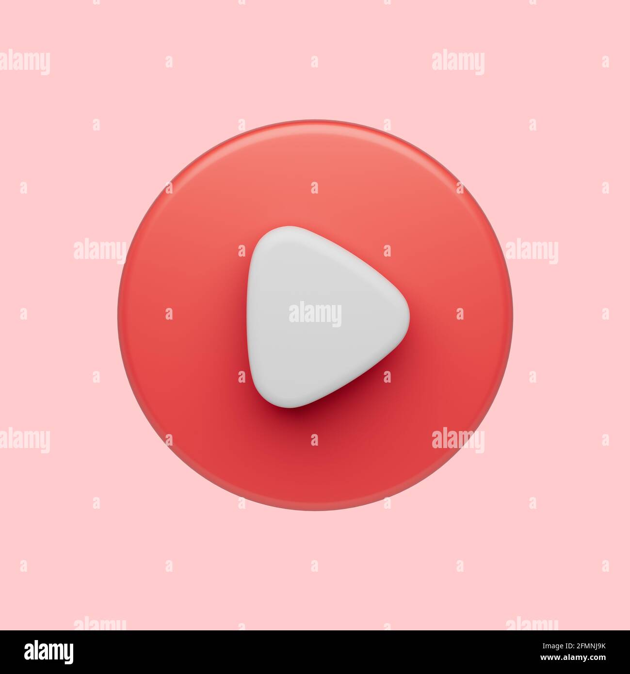3d simple play video or audio icon isolated illustration on pastel red ...