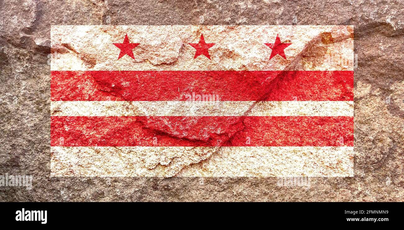 Faded Washington DC flag icon pattern isolated on weathered solid rock ...