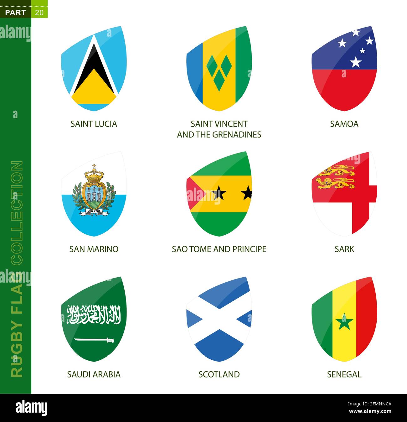 Rugby flag collection. Rugby icon with flag of 9 countries: Saint Lucia ...