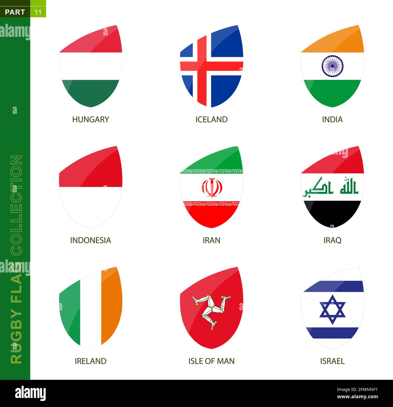 Rugby flag collection. Rugby icon with flag of 9 countries: Hungary ...
