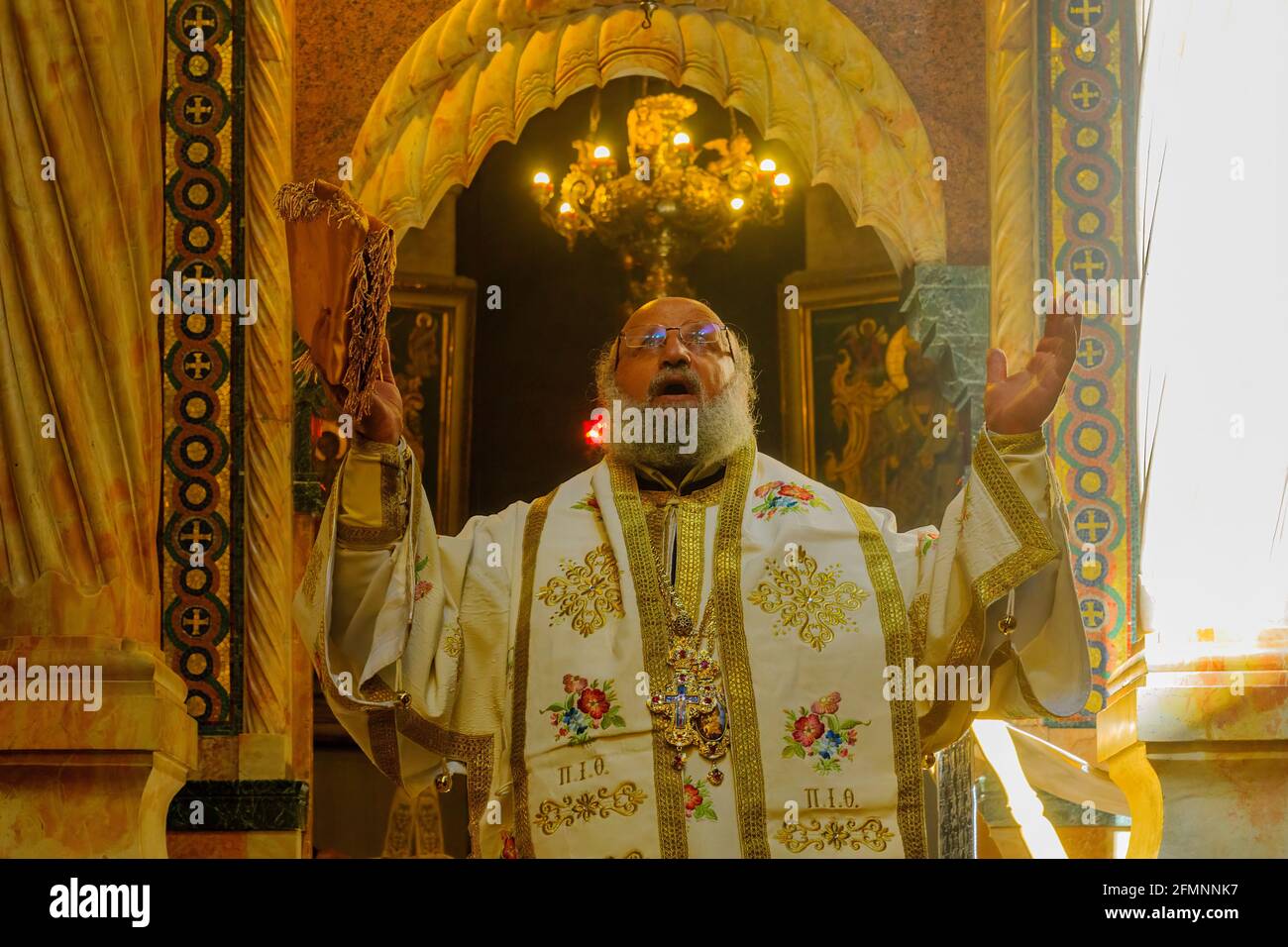 Jerusalem, Israel - May 01, 2021: The Greek Orthodox Patriarch of ...