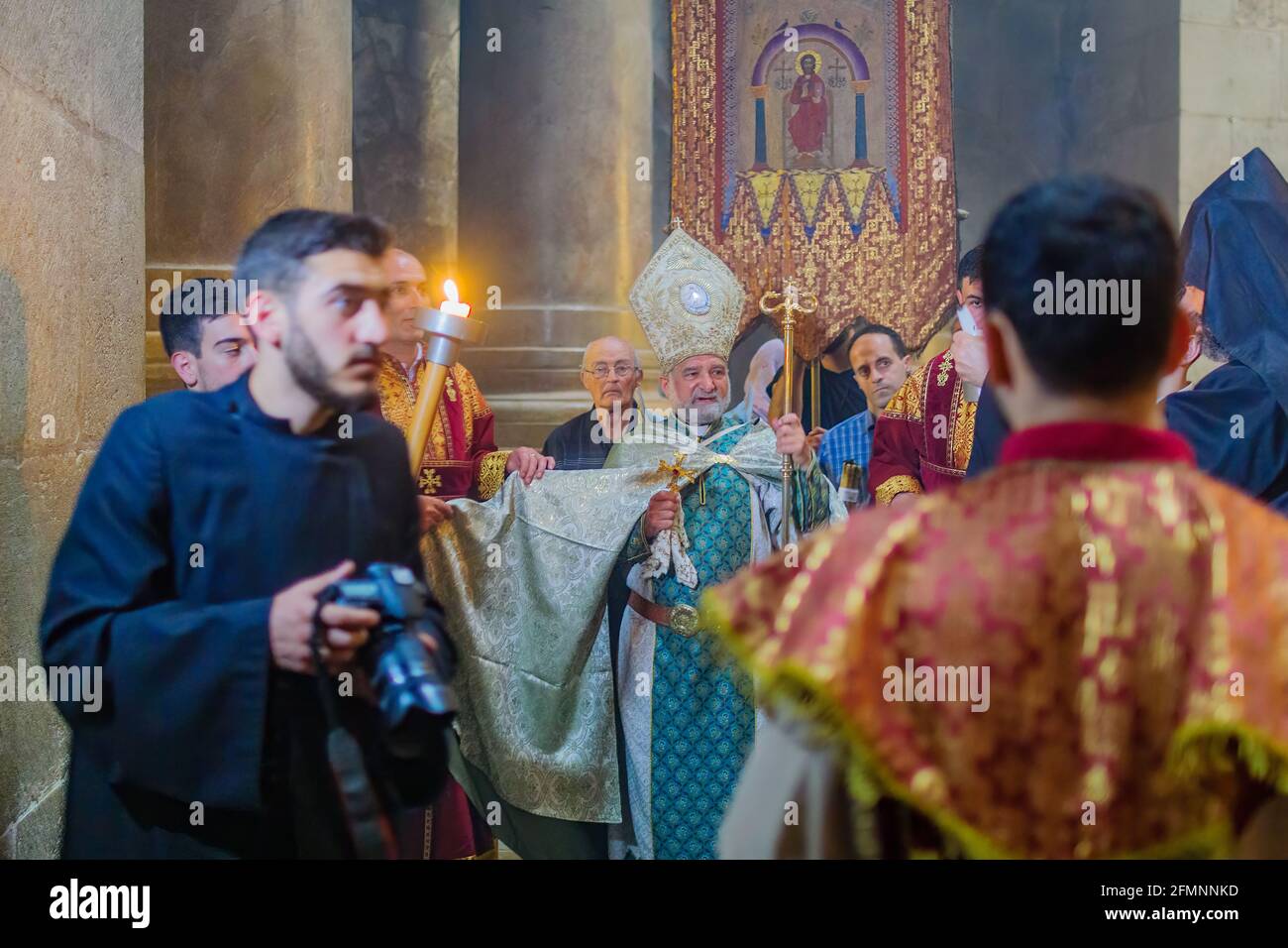 Jerusalem, Israel - May 01, 2021: The party of the Armenian Patriarch ...