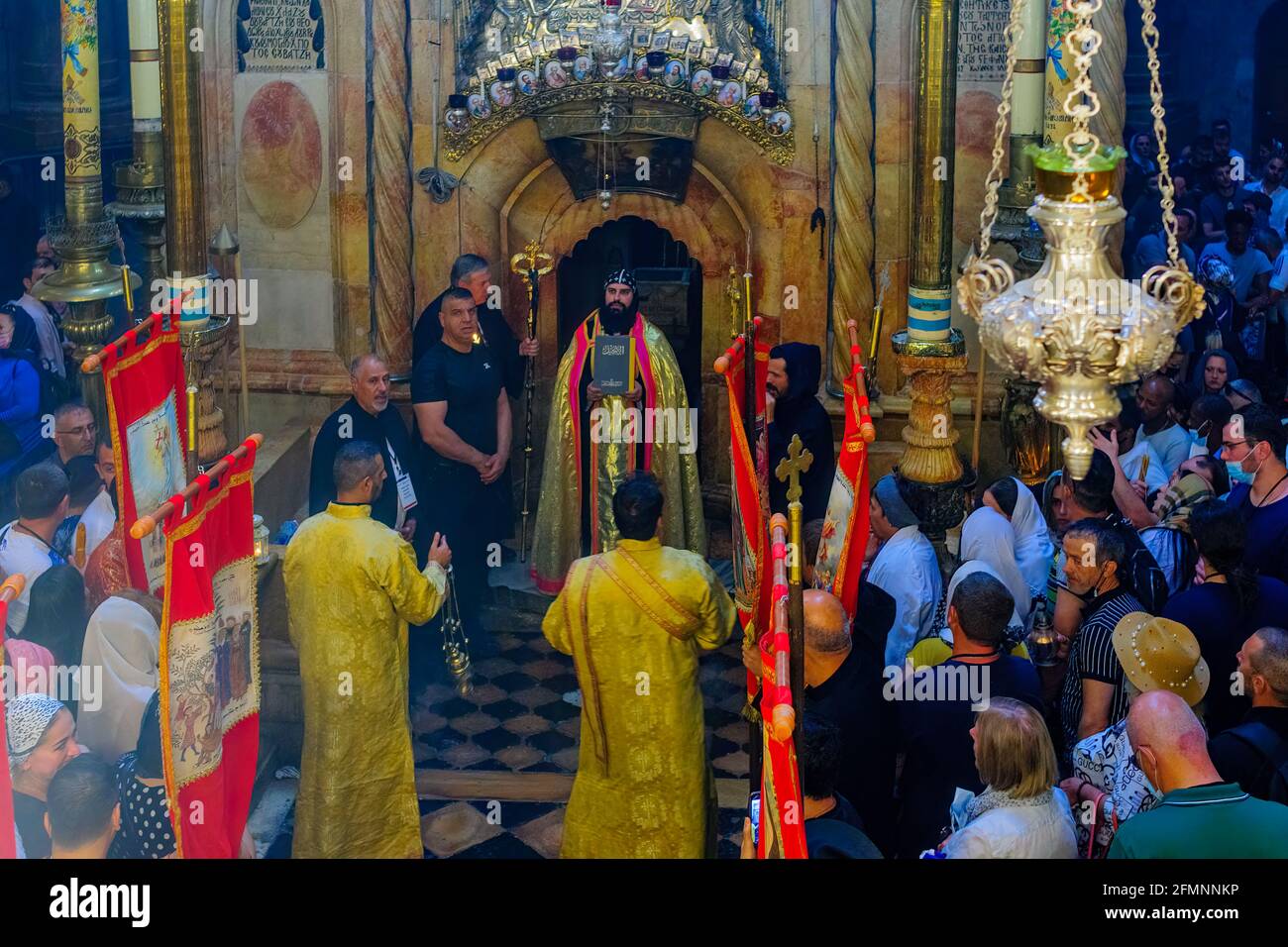 Jerusalem, Israel - May 01, 2021: The party of the Coptic Patriarch of ...