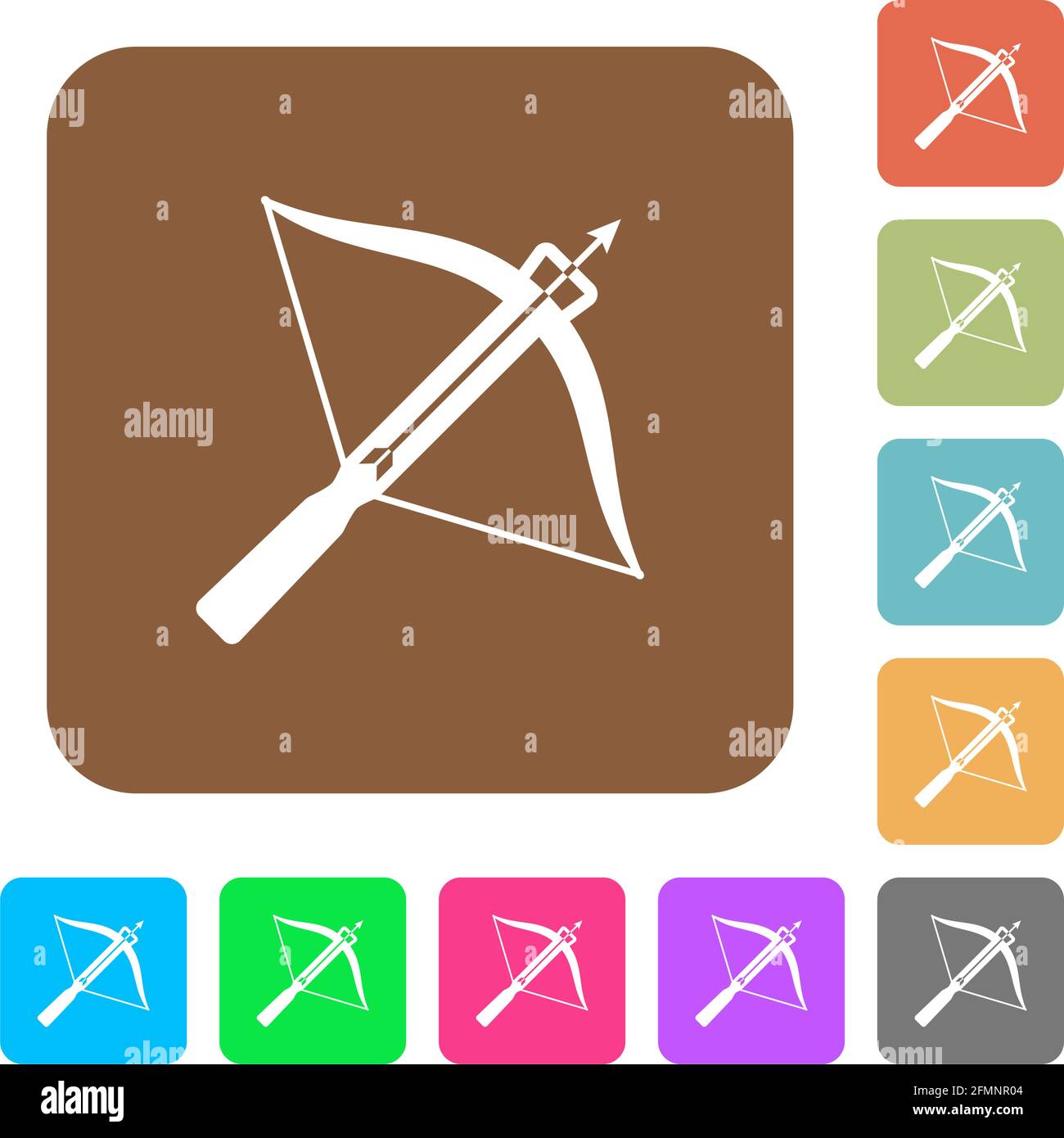 Crossbow with arrow flat icons on rounded square vivid color backgrounds Stock Vector Image ...