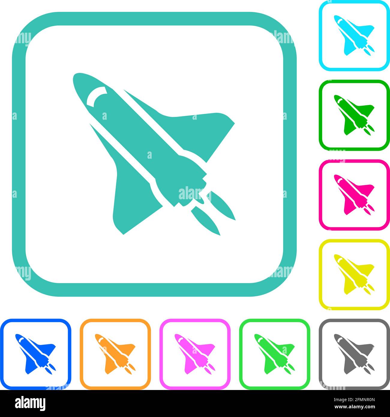 Space shuttle with propulsion vivid colored flat icons in curved ...