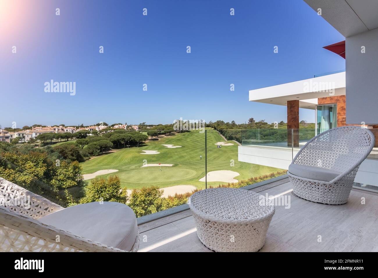 Beautiful view of Green Golf course landscape from luxury Balcony ...