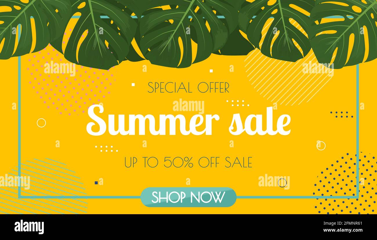 Summer sale horizontal banner with abstract geometric shapes and ...