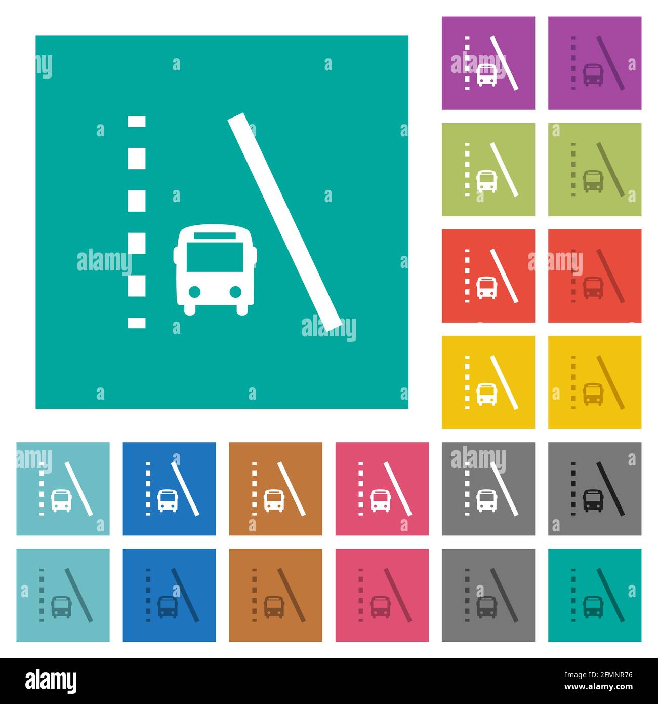 Bus lane multi colored flat icons on plain square backgrounds. Included ...